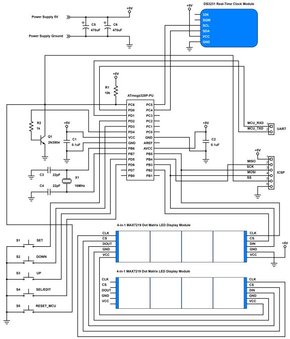 Dot Matrix LED Display Digital Clock - Part 1 Hardware… | CircuitBread